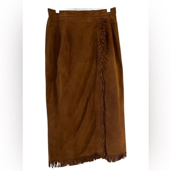 Maxima | Skirts | Maxima By Neiman Marcus Suede Fringed Long Skirt ...